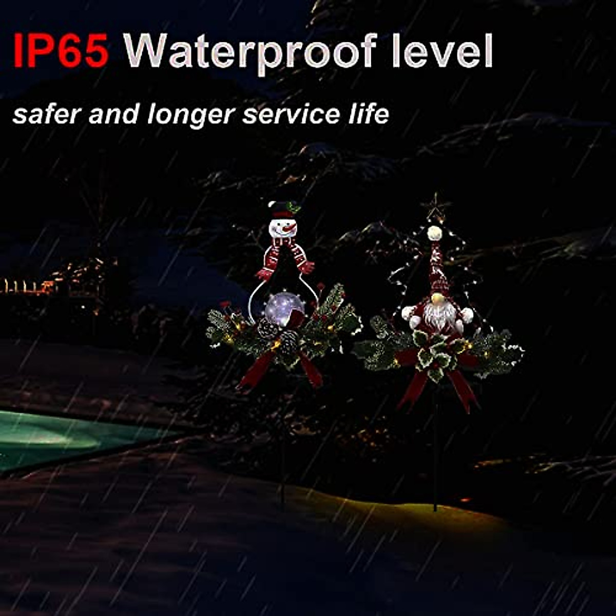 QMKGEC Outdoor Christmas Decorations, Xmas Solar Lights 2 pcs, Snowman LED Lights Butterflies Decor Light Waterproof for Yard Lawn Garden Decor