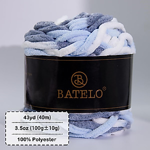 BATELO 4 Skein Chenille Yarn Velvet Yarn Blanket Yarn Amigurumi Yarn Soft Yarn Plush Yarn Scarf Yarn for Crocheting & Knitting 4×100gr(43yd) - White&Blue&Gray
