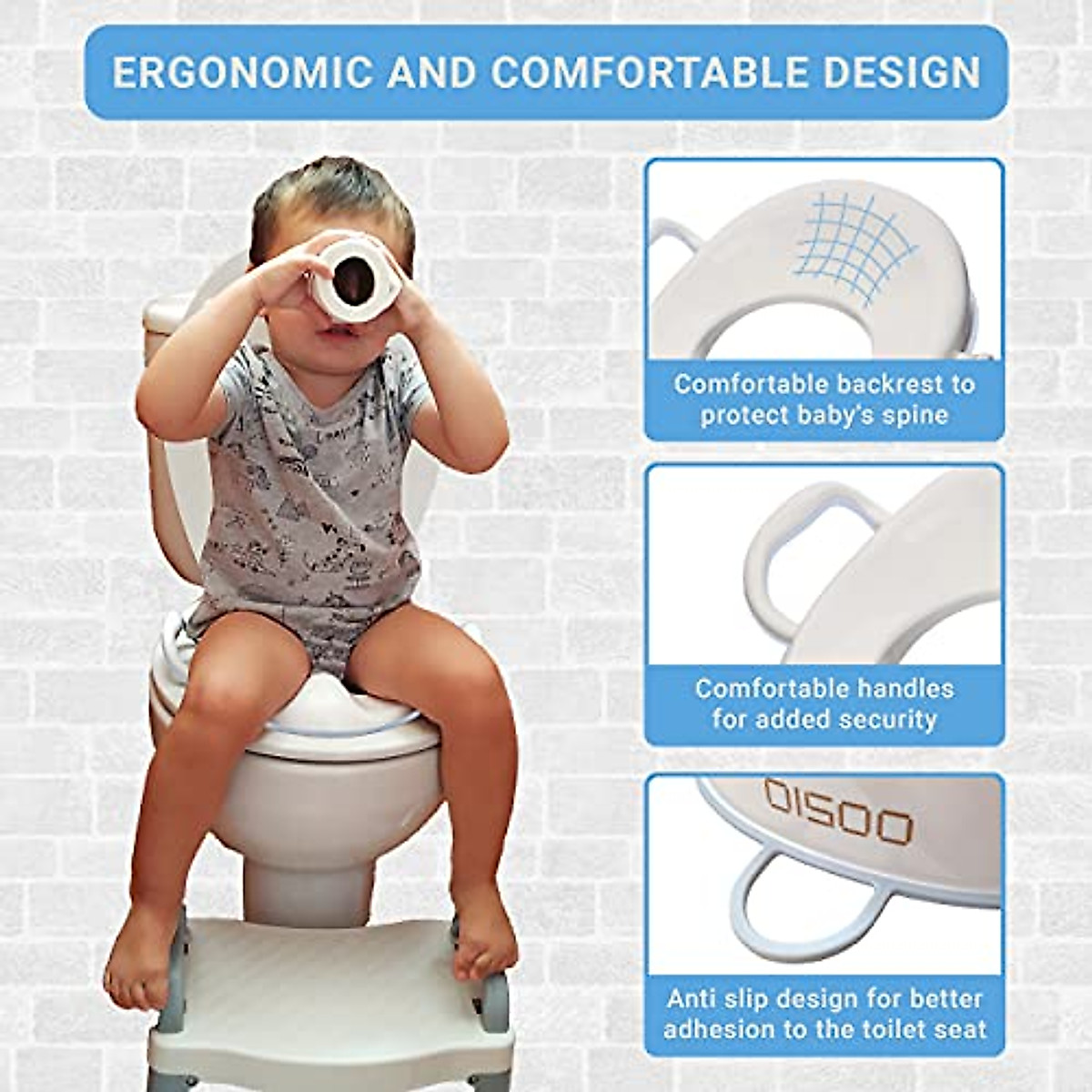 BISOO Potty Training Toilet Seat - Children WC Adapter - Baby Toilet Reducer - Safe and Comfortable - Compact and Portable Size - Includes Hanging Hook (Blue)