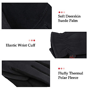 OZERO Mens Womens Winter Gloves for Cold Weather Waterproof Wind Resistant Deerskin Leather Insulated Work Glove for Driving Cycling Hiking (Black)