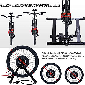 Indoor Cycle Trainer, Noise Reduction Super Quiet Bicycle Exercise Stand w Quick Release 8 Levels Resistance w Front Wheel Block