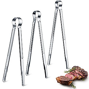 3 Pieces Korean BBQ Tongs Kitchen Stainless Steel Locking Grill Tong Cooking Non Slip Food Metal Tong for Cooking, Serving, Barbecue, Thanksgiving, Halloween, Christmas, 8.7 Inch, 10Inch,11.7Inch