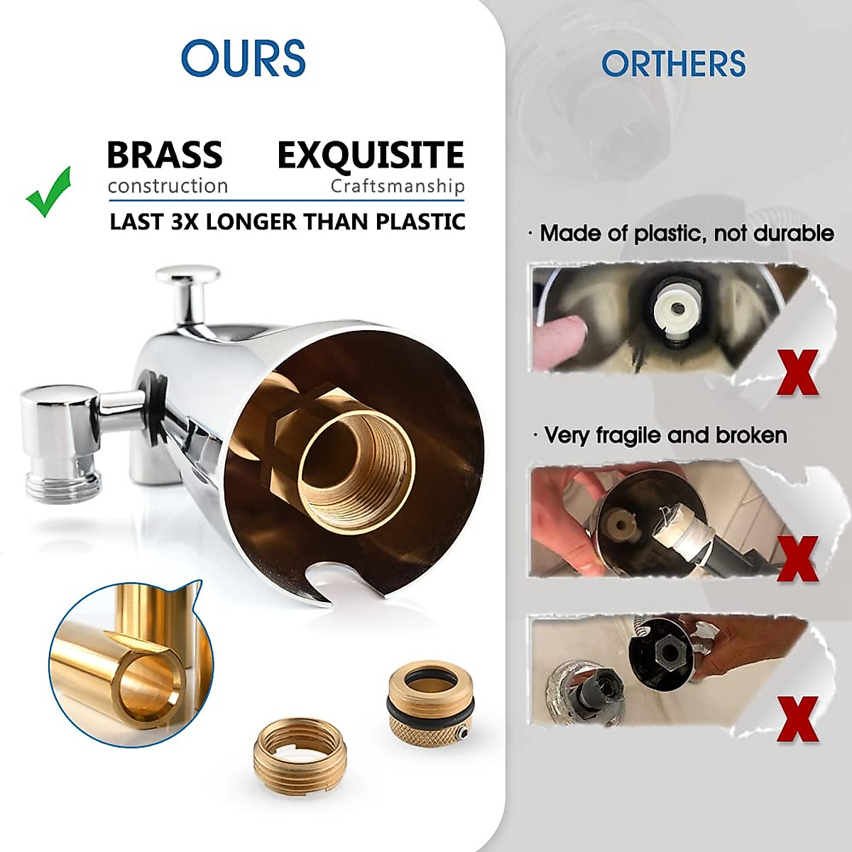 PROOX All Metal Tub Spout with Diverter Chrome, Diverter Tub Spout for Hand Shower