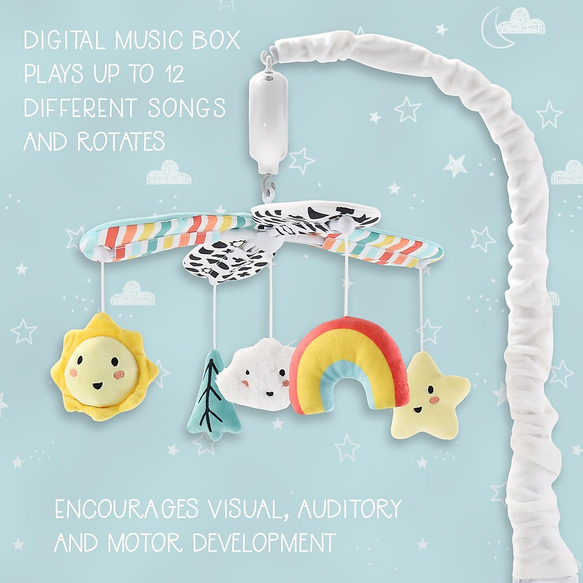 The Peanutshell Crib Mobile for Boys or Girls, Unicorn, Stars, Rainbow, Montessori Inspired