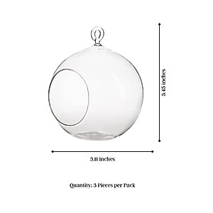 SunGrow 3 Hanging Glass Terrariums by Spherical Air Plant Orb, Handmade, Heat-Resistant Glass, Create Refreshing Atmosphere in Terrace Garden