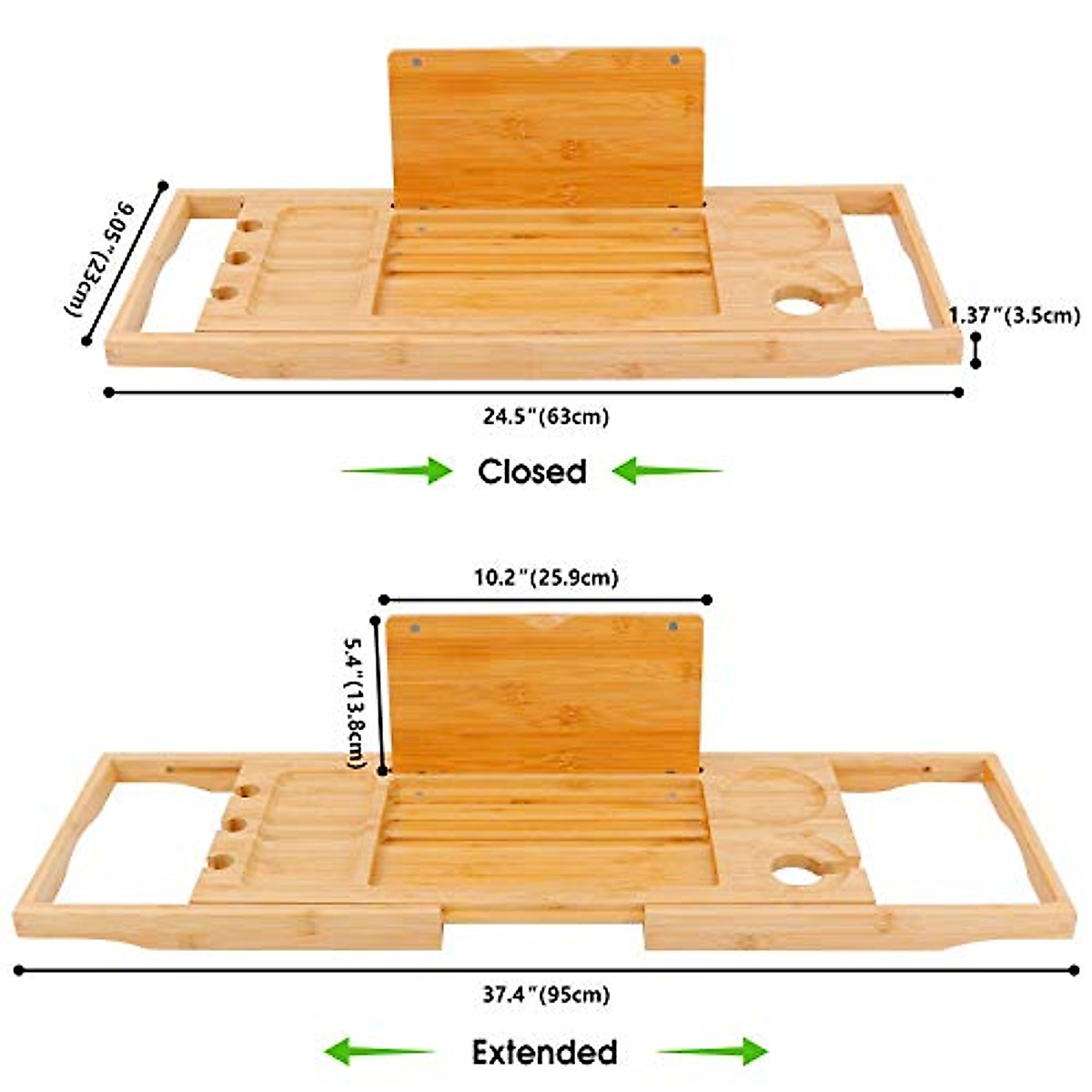 Diosbles Bathtub Caddy Tray Expandable Bamboo Bath Tub Tray Caddy Extendable Bathtub Holders Organizers with Book Ipad Holder and Phone Candle Wineglass Slots