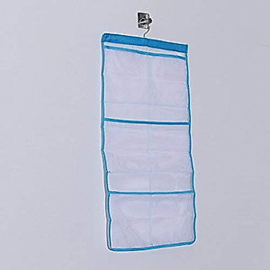 Amosfun Bathroom Organization and Storage 6 Storage Pockets Hanging Mesh Shower Caddy Space Saving Bathroom Accessories Quick Dry Bath Organizer with Single Hook (Sky- Blue)