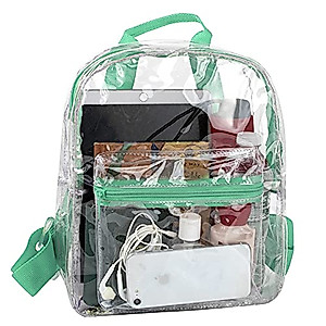 Water Resistant Clear Mini Backpacks for Beach, Travel - Stadium Approved Bag with Adjustable Straps (Biscay Green)