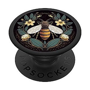 Floral Boho Bee Aesthetic Honey Beekeeper Black PopSockets Standard PopGrip