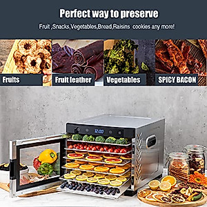 NutriChef Electric Countertop Food Dehydrator Machine - 600-Watt Premium Multi-Tier Meat Beef Jerky Maker Fruit/Vegetable Dryer w/ 6 Stainless Steel Trays, Digital Timer, Temperature Control