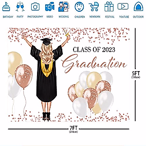 Ticuenicoa 7x5ft 2023 Congrats Grad Backdrop for Girls Photoshot Class of 2023 Congratulations Graduation Party Decor Pink Balloon Photography Background Prom Photo Booth Props Dessert Table Banner