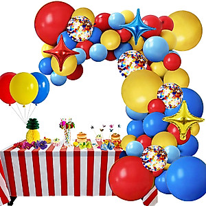 Carnival Circus Balloons Arch Garland Kit,Red Blue Yellow Confetti Balloons Primary Color Balloons for Baby Shower Wedding Anniversary Carnival Theme Birthday Party Decorations
