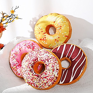 4 Pcs Donut Pillow 3D Digital Print Round Throw Pillow 16 Inches Donut Seat Back Stuffed Cushion Funny Decorative Soft Plush Food Stuffed Decor Seat Pad Cushion for Couch Chair Floor Sofa, 4 Styles