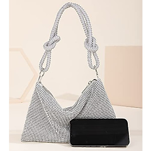Rhinestone Purse Chic Sparkly Evening Handbags for Women Bling Hobo Bag Shiny Silver Purse for Wedding Party Club
