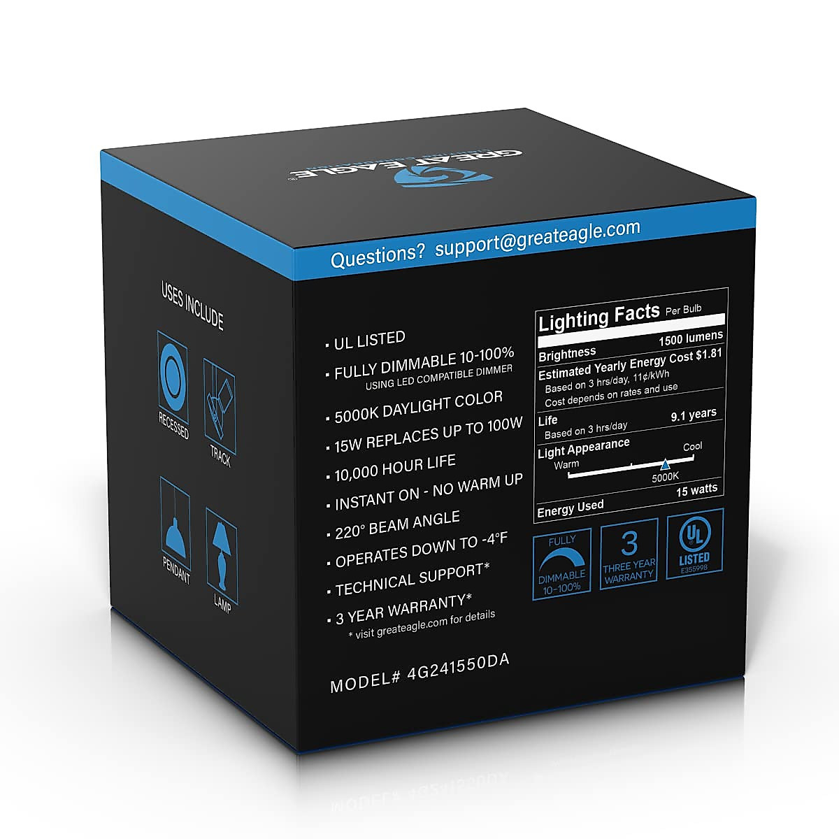 Great Eagle Lighting Corporation 15W (100W Equivalent) GU24 LED Light Bulb Dimmable 5000K Daylight, UL, Replace CFL Twist-in 2 Prong (4-Pack)