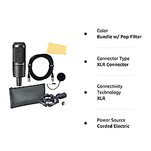 Audio-Technica AT2035 Cardioid Condenser Microphone Bundle with Pop Filter, XLR Cable, and Austin Bazaar Polishing Cloth
