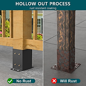 SPACEEUP 4x4 Post Base 10 Pcs, Inner Size 3.6"x3.6" Post Base Brackets, Heavy Duty Powder-Coated Post Anchor Matte Black Wood Post Brackets for Pavilion Deck Railing Support Deck Base Plate