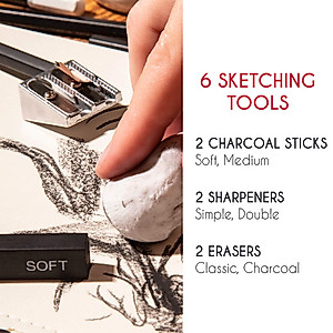 Zenacolor - Drawing Set, Sketch Kit for Beginners or Professional - Sketching kit with Sketchbook, 8 Drawing Pencils, 3 Charcoal Pencils, 1 Graphite Pencil, 2 Charcoal Sticks