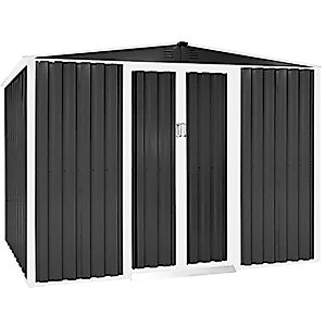SOLAURA 8'x6' Outdoor Vented Storage Shed Garden Backyard Tool Steel Cabin (Grey)