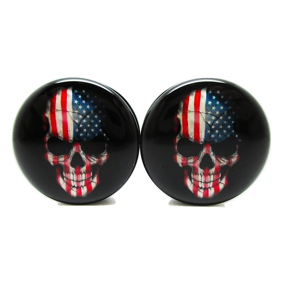 Pierced Republic American Skull Ear Plugs - Acrylic - Screw on - New *Pair* (00 Gauge (10mm))