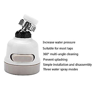 Movable Kitchen Tap Head, 360° Rotatable Water Spray ABS Sink Faucet Spray Head Tap,Splash Filter Water Saving Pressurization Nozzle Bubbler Connector, 3 Modes Adjustment (Pack of 2,White)