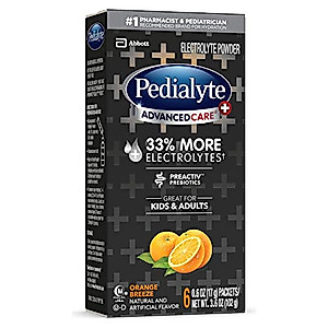Pedialyte AdvancedCare Plus Electrolyte Powder, with 33% More Electrolytes and PreActiv Prebiotics, Orange Breeze, Electrolyte Drink Powder Packets, 0.6 oz (18 Count)