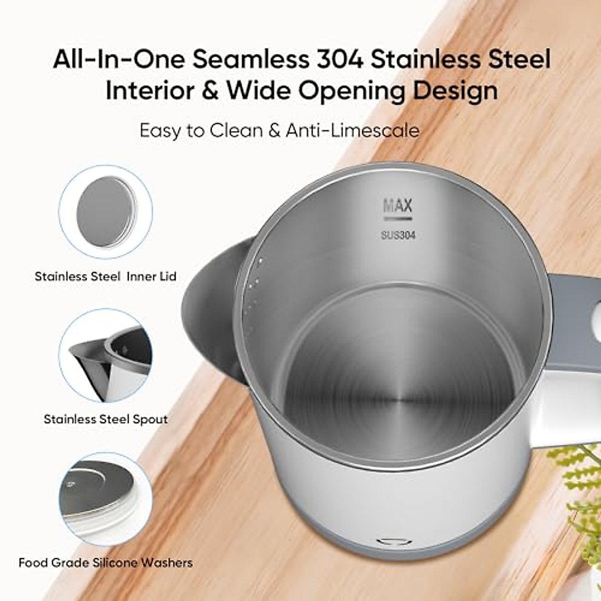 EVATEK Small Electric Kettle, Travel Mini Hot Water Boiler Heater, 304 Stainless Steel 0.8L Portable Electric Kettles for Boiling Water, 5 Mins Coffee Kettle Travel Teapot with Auto Shut-Off