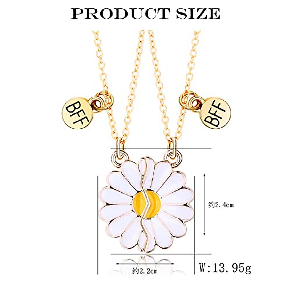 MJartoria BFF Necklace for 2-Daisy Rainbow Best Friend Necklace Friendship Necklace Best Friends Forever Necklaces Valentines Day Gifts