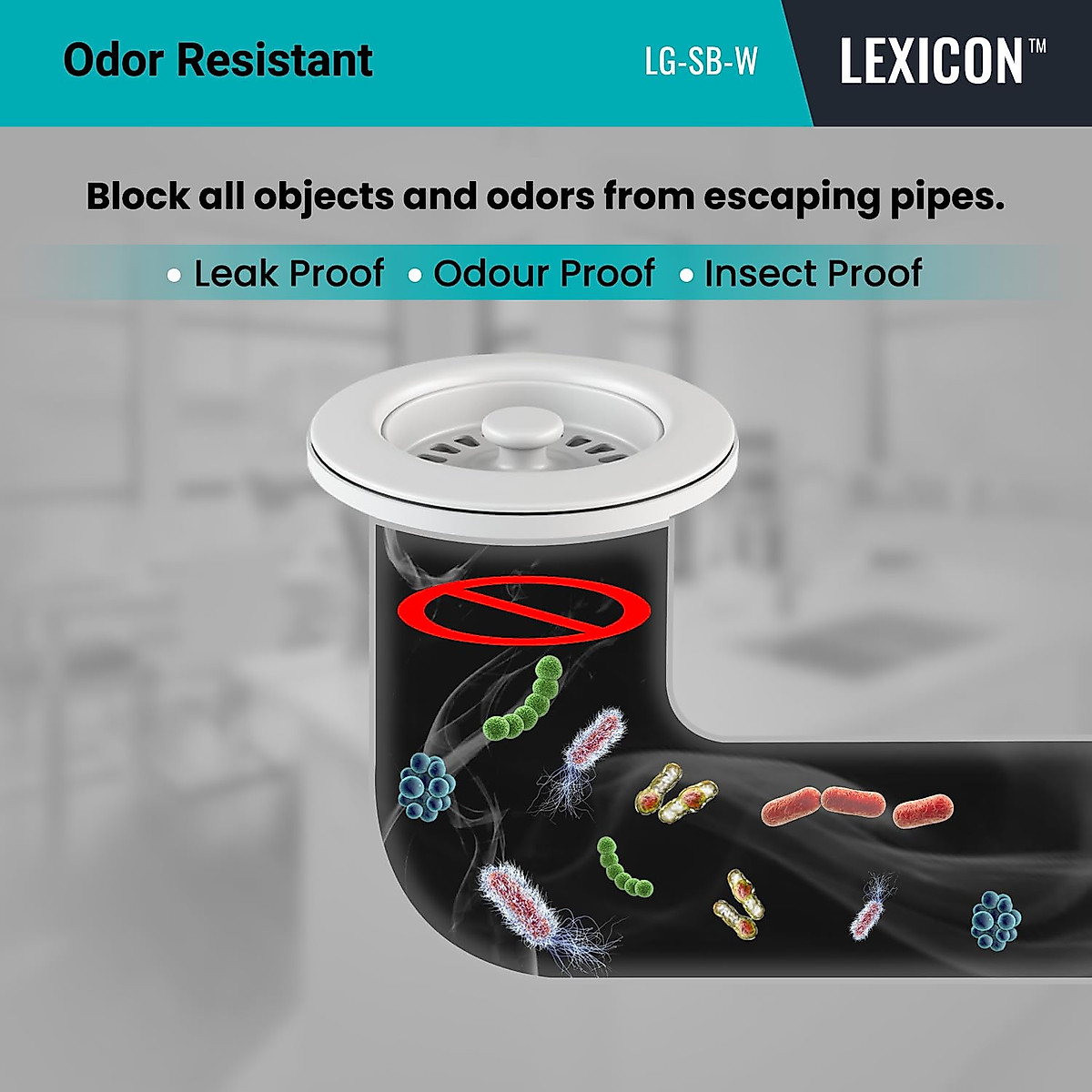 Lexicon Quartz Kitchen Sink Strainer with White Finish, Fits 3.5 Inch Drain Hole LG-SB-W