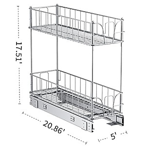 IPARTS EXPERT 5 Inch Pull-Out Home Organizers, 2-Tier Wire Basket Pull Out Shelf Storage Glidez Narrow Sliding Organizer for Kitchen Base Cabinet Organization, Chrome (5 "W * 21"D)…