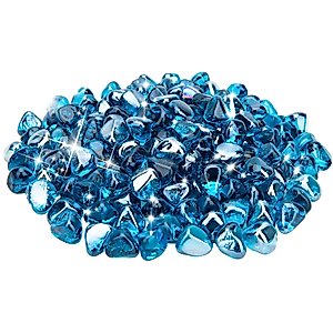 Fire Glass Diamond 1 Inch Firepit Glass Rock 10-Pound Fire Glass Diamonds for Fire Pit Fireplace, Propane Fire Pit, Landscaping - Blue Fire Glass Diamonds