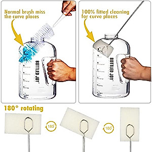 Patented Water Bottle Sponge Cleaner Brush Set-17” Long Soft Tip Flexible Bendable Cleaning Washer Scrubber for Big 1 Gallon/128 oz Water Jug, Half Gal/64oz Hydrojug,Pitcher- 90 Degree Angle Curved