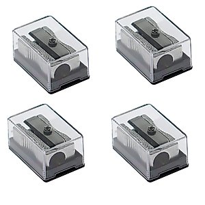 WEKOL Metal Dual Pencil Sharpener Aluminum Alloy Manual Sharpeners with Acrylic Cover,4Pcs Sharpener Blades Included,Silver