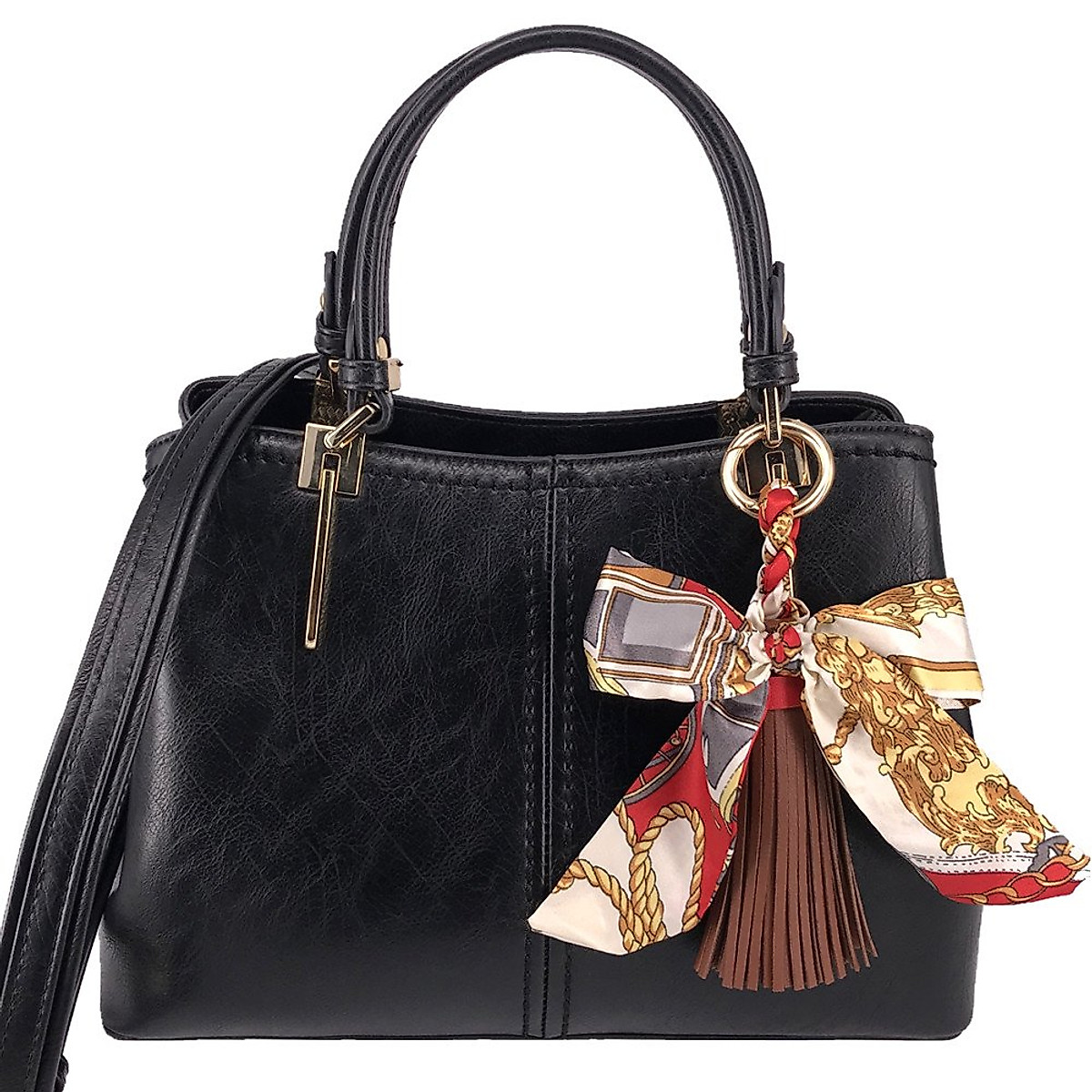 QTMY Silk Ribbon Bow Tassel Bag Pendant Charm Keyring Keychain for Women Purse Handbag Decor (Brown)