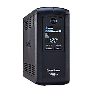 CyberPower CP1000AVRLCD Intelligent LCD UPS System, 1000VA/600W, 9 Outlets, AVR, Mini-Tower, Black