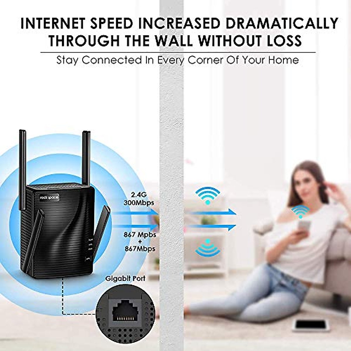 WiFi Extender - WiFi Booster,2100 Mbps,WiFi Range Extender,WiFi Repeater,Wireless Extender for Home,Gigabit Port,5G&2.4G Dual Band,Coverage up to 1292sq.ft,Support Multiple Devices,Extends WiFi Range