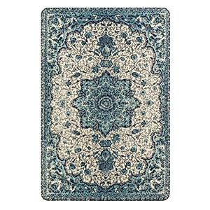 Lahome Collection Traditional Vintage Floral Area Rug - 2’ X 3’ Non-Slip Medallion Vintage Area Rug Small Accent Distressed Throw Rugs Floor Carpet for Door Mat Entryway Bedrooms Decor (2’ X 3, Blue)