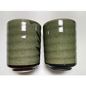 Mino Ware Japanese Traditional Yunomi Tea cups, 10.1 fl. oz, Set of 2 Authentic, Reed Motif Design Mashiko for Hot Green Tea, Matcha tea, Bancha from Japan