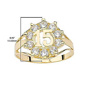 10k Yellow Gold Round Cubic Zirconia Openword Quinceanera "15" Fashion Ring - Size 11