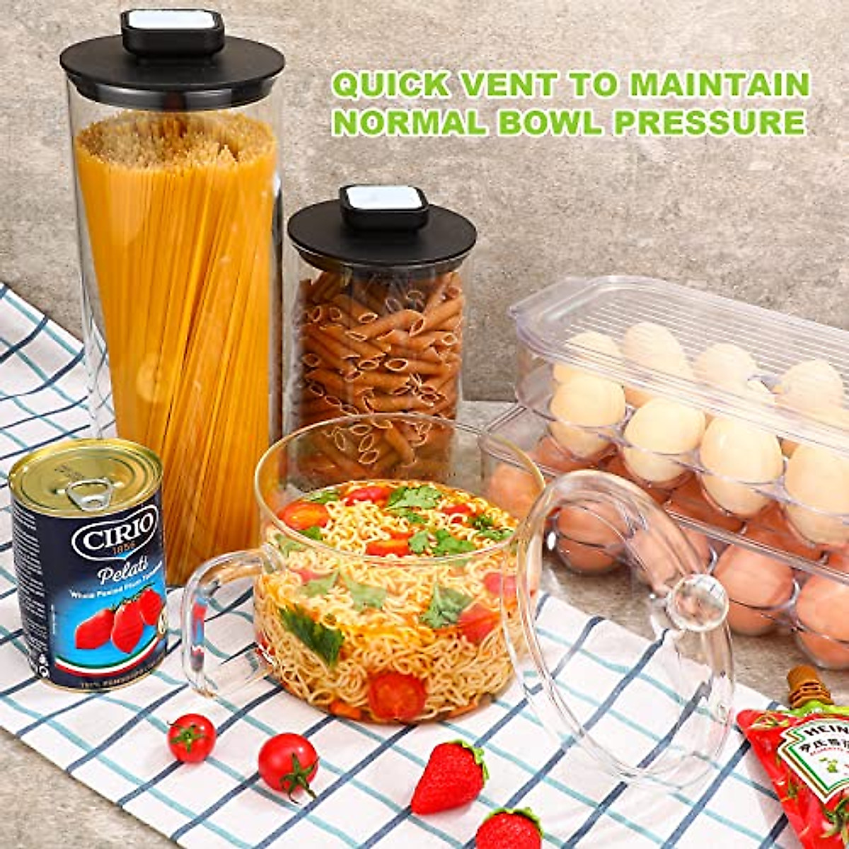 2 Pcs Glass Ramen Bowl with Lid and Handle, Microwave Safe, Transparent Cooking Cereal Breakfast Mixing Pot for Noodles Soup Cereals Fruits (44 oz)