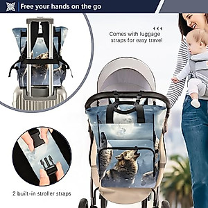 xigua Howling Wolves Diaper Bag Backpack Multi Function Baby Changing Bags Waterproof Large Capacity Travel Back Pack for Mom Dad
