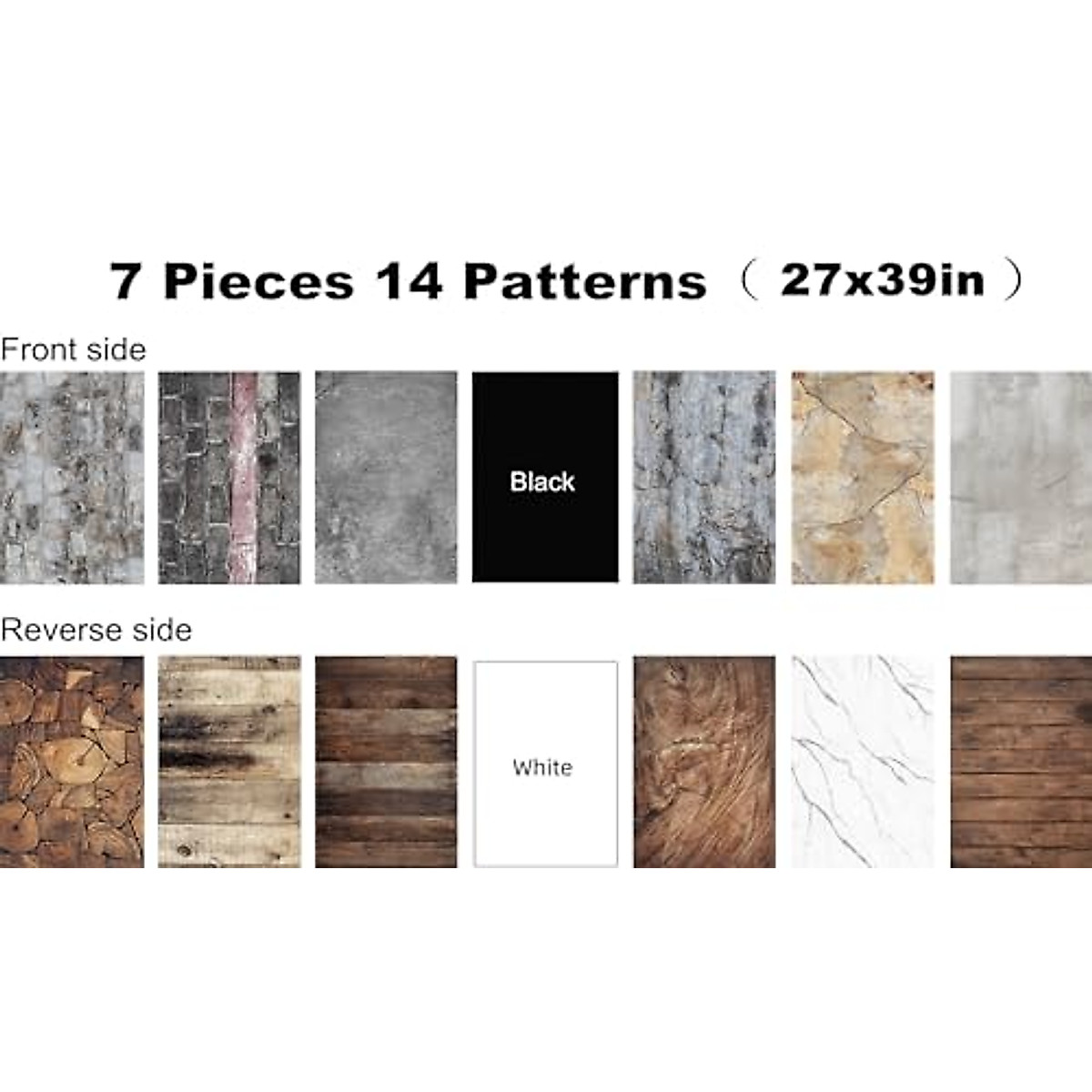 39x27in Tabletop Food Photography Backdrops Paper with Stand 7PCS 14Patterns Wood Marble Brick Texture Background
