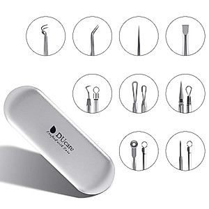 DUcare Blackhead Remover Tools 9 Pcs Pimple Popper Tool Kit with Metal Case for Pimples, Blackheads, Zit Removing, Forehead