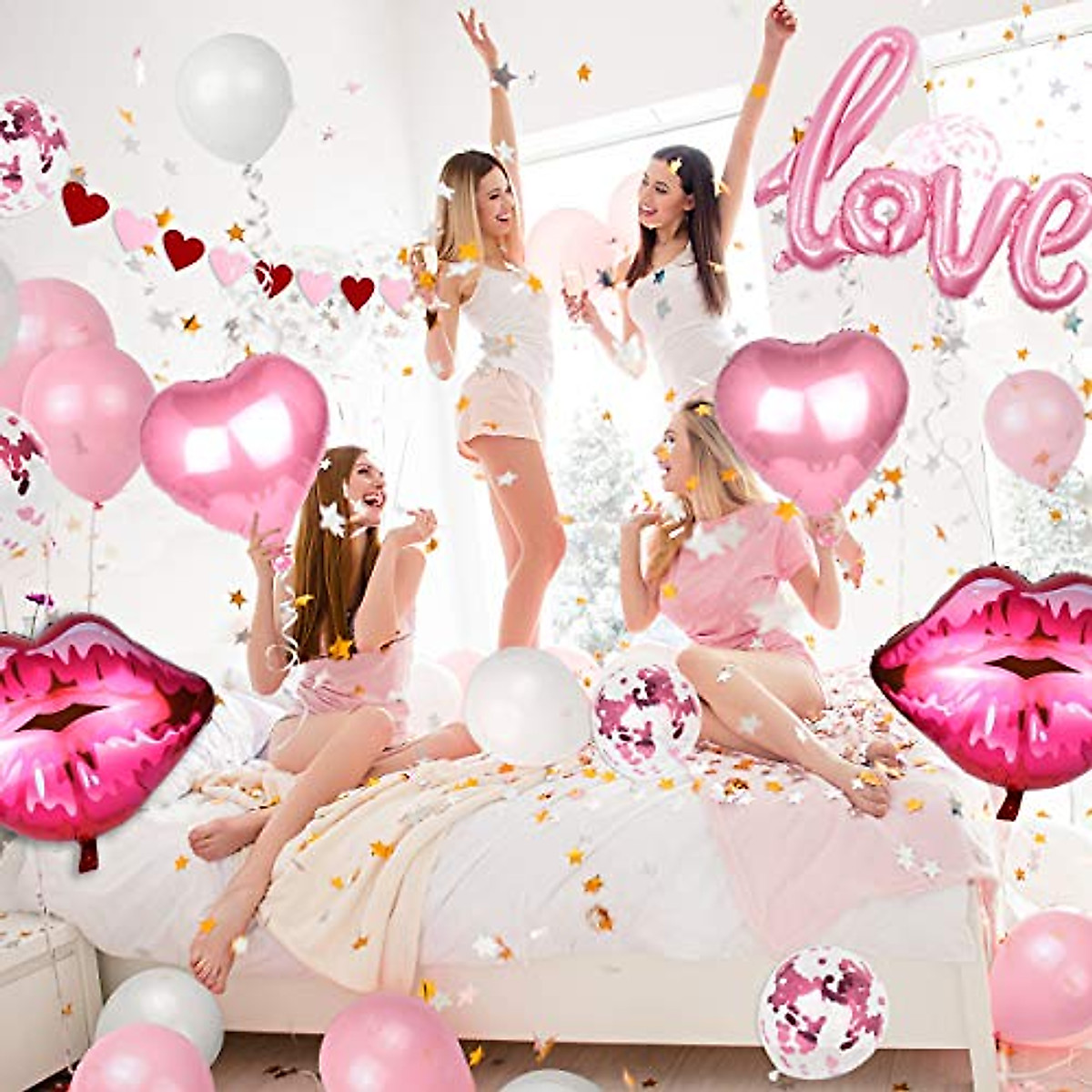 Valentines Day Decorations, Pink Love Heart Balloons Kit for Valentine’s Day Decor Wedding Propose Engagement Anniversary Party Decor Bridal Ornaments