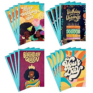 Hallmark Mahogany Birthday Cards Assortment, Birthday Queen (16 Cards with Envelopes)