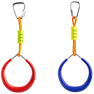 Cateam Slackline Accessories – Multicolor Gymnastic Rings Set of 2 with carabiners – Monkey bar Rings for Backyard Obstacle Course