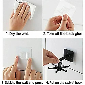 6-Piece, Household Kitchen, Super Multifunctional Rotary six Claw Wall Hanging Hook, Dormitory Hook Storage, Indoor Hook Rack, no Punching, no Trace, Stick Hook (White)