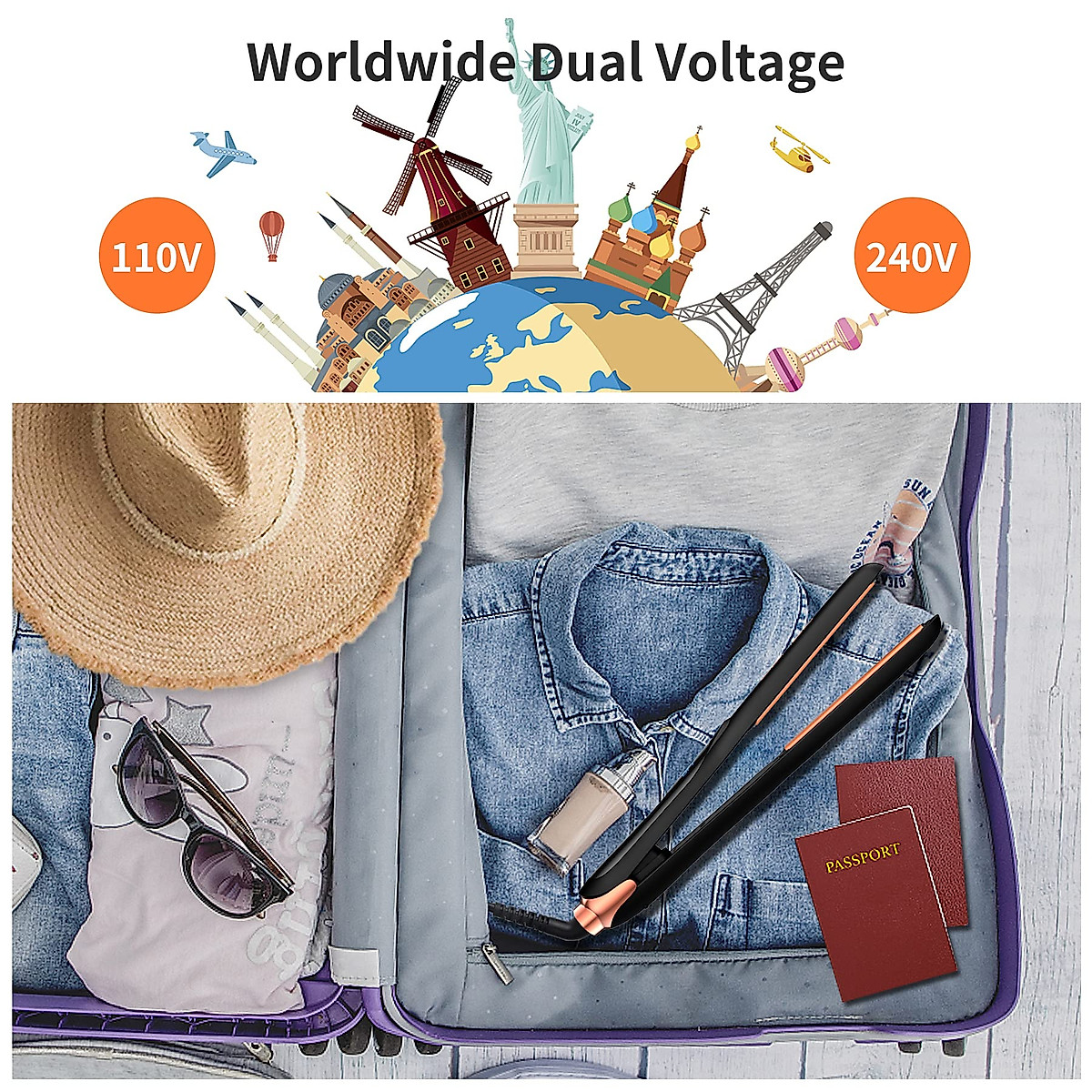 DSHOW 1/2" Flat Iron, Small Flat Iron Hair Straightener for Short Hair, Tourmaline Ceramic Mini Travel Hair Straightener with a Pouch, 6 Temperature, Dual Voltage (Black)