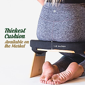 MONK & LLAMA Meditation Bench - Kneeling Bamboo Bench with Foldable Legs & Cushion — Perfect Kneeling Stool Ergonomic Bamboo Yoga Bench for Extended Practice - includes Carrying Bag (Black)