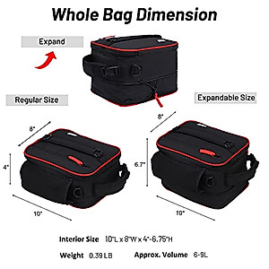 MIER Expandable Lunch Bag Insulated Lunch Box for Men Boys Teens to Work School Travel, Multiple Pockets Portable Lunchbox Bags with Shoulder Strap (Black/Red)